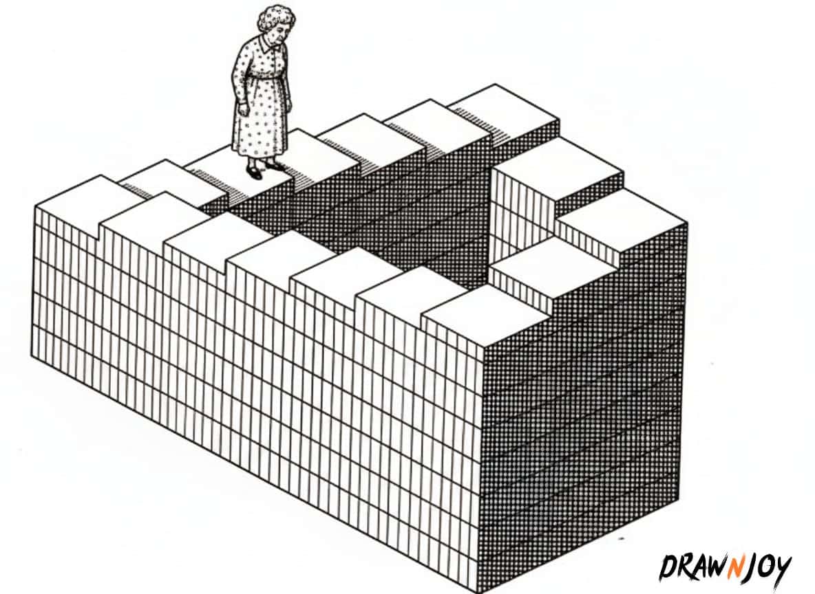 Draw Endless Stairs: Reference Photo & Sketch - Draw'n'Joy